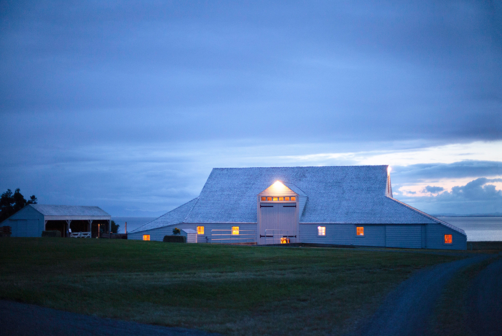 Barn at Night Facing Water 1 lo – San Juan Islands Agricultural Guild